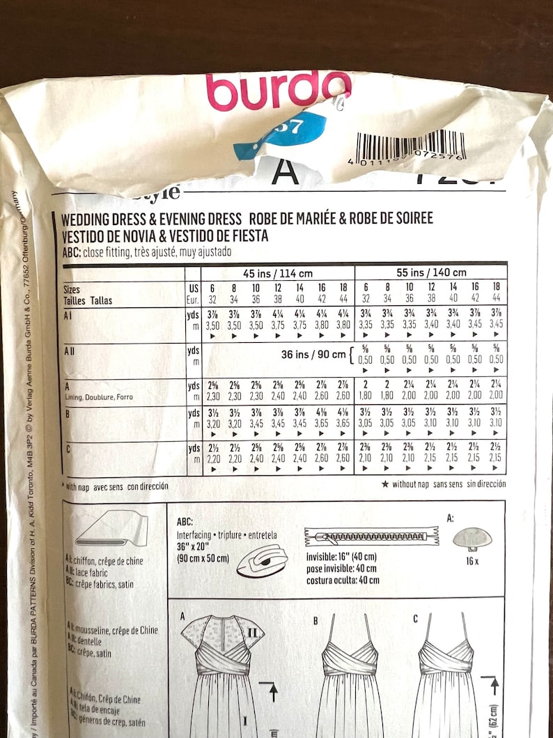 Uncut Burda Style Dress Sewing Pattern 7257 - Sizes 6-18 or EU Sizes 32 ...
