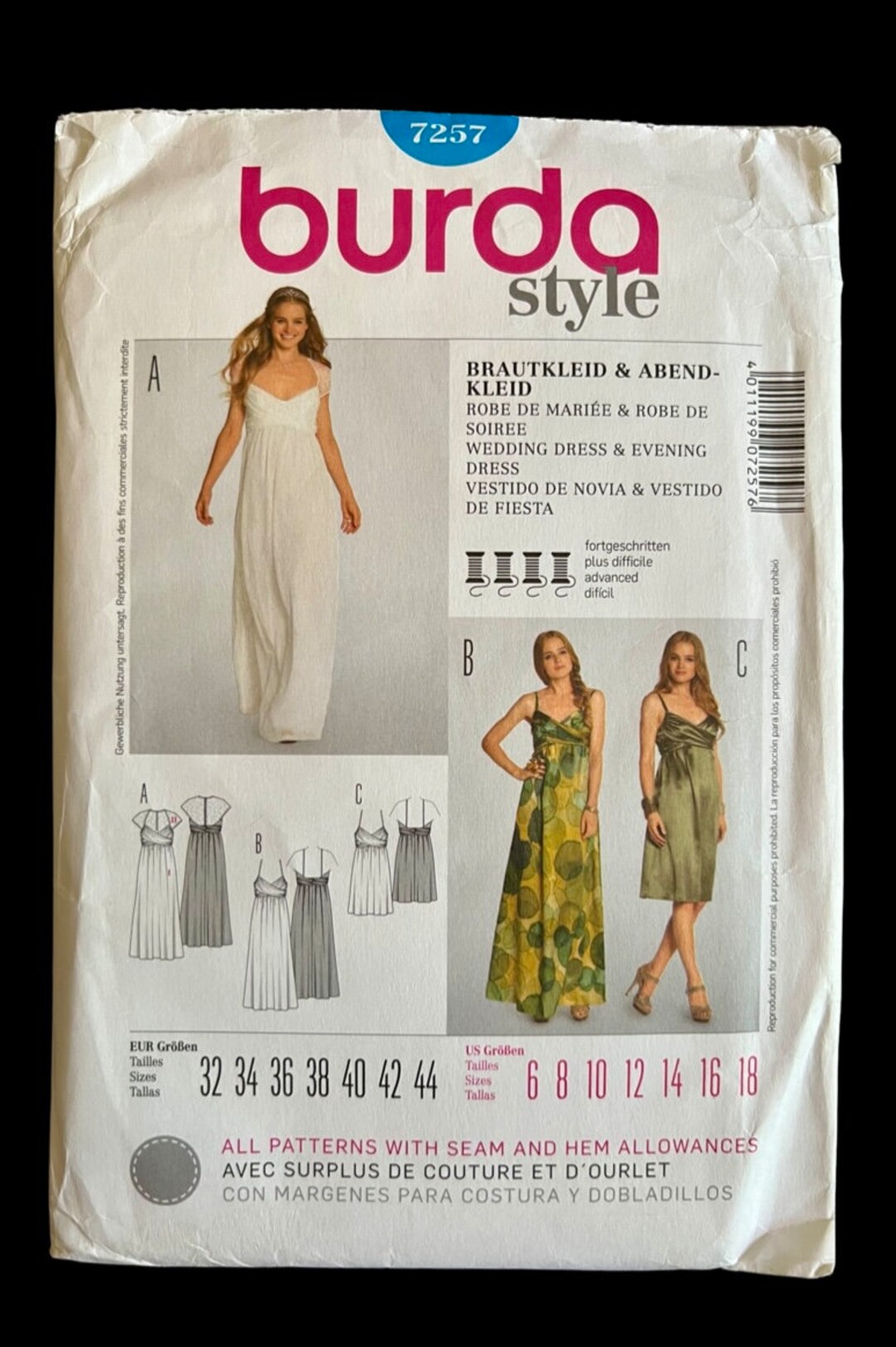 Uncut Burda Style Dress Sewing Pattern 7257 - Sizes 6-18 or EU Sizes 32 ...