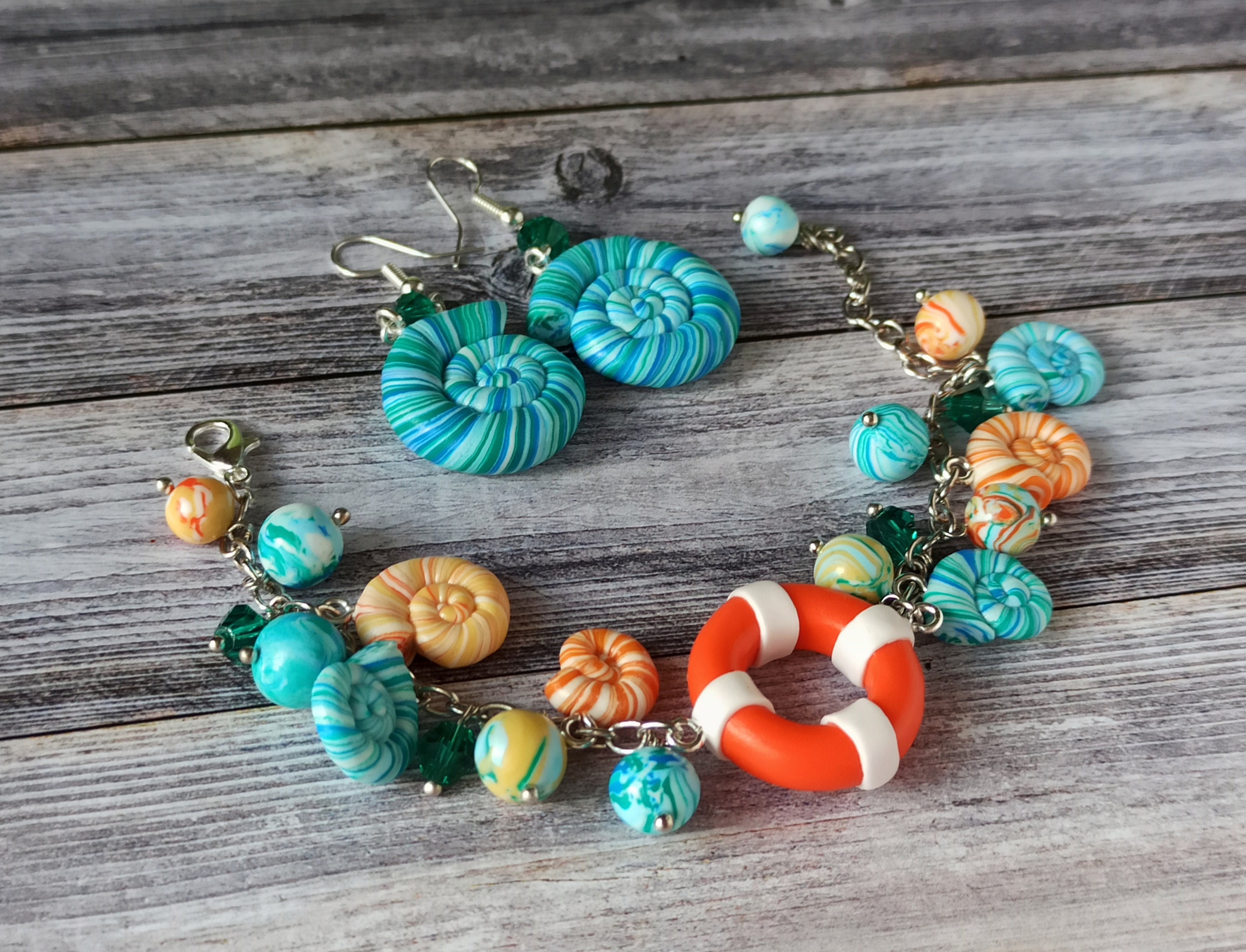 Sea themed jewelry set Seashell earrings Ocean bracelet | Etsy