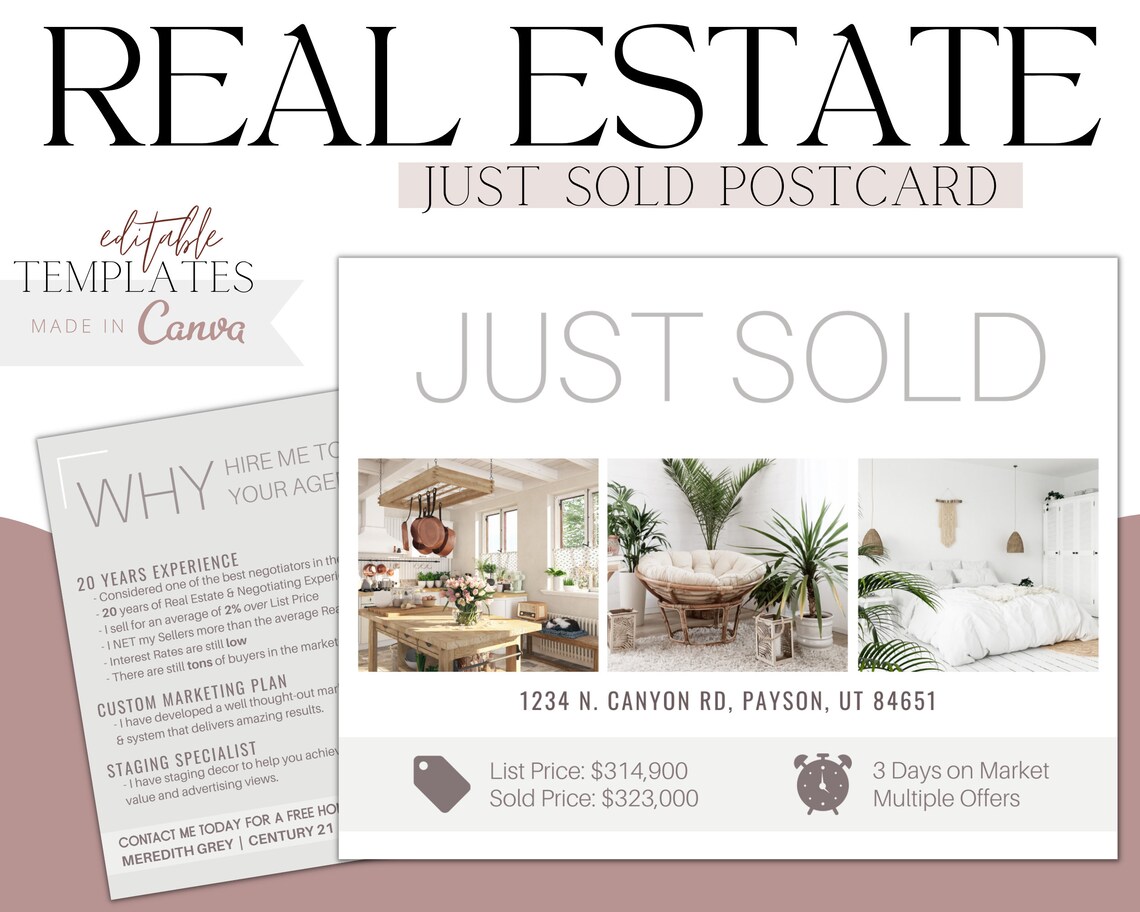 Just Sold Real Estate Postcard Template | Editable Canva Design for ...