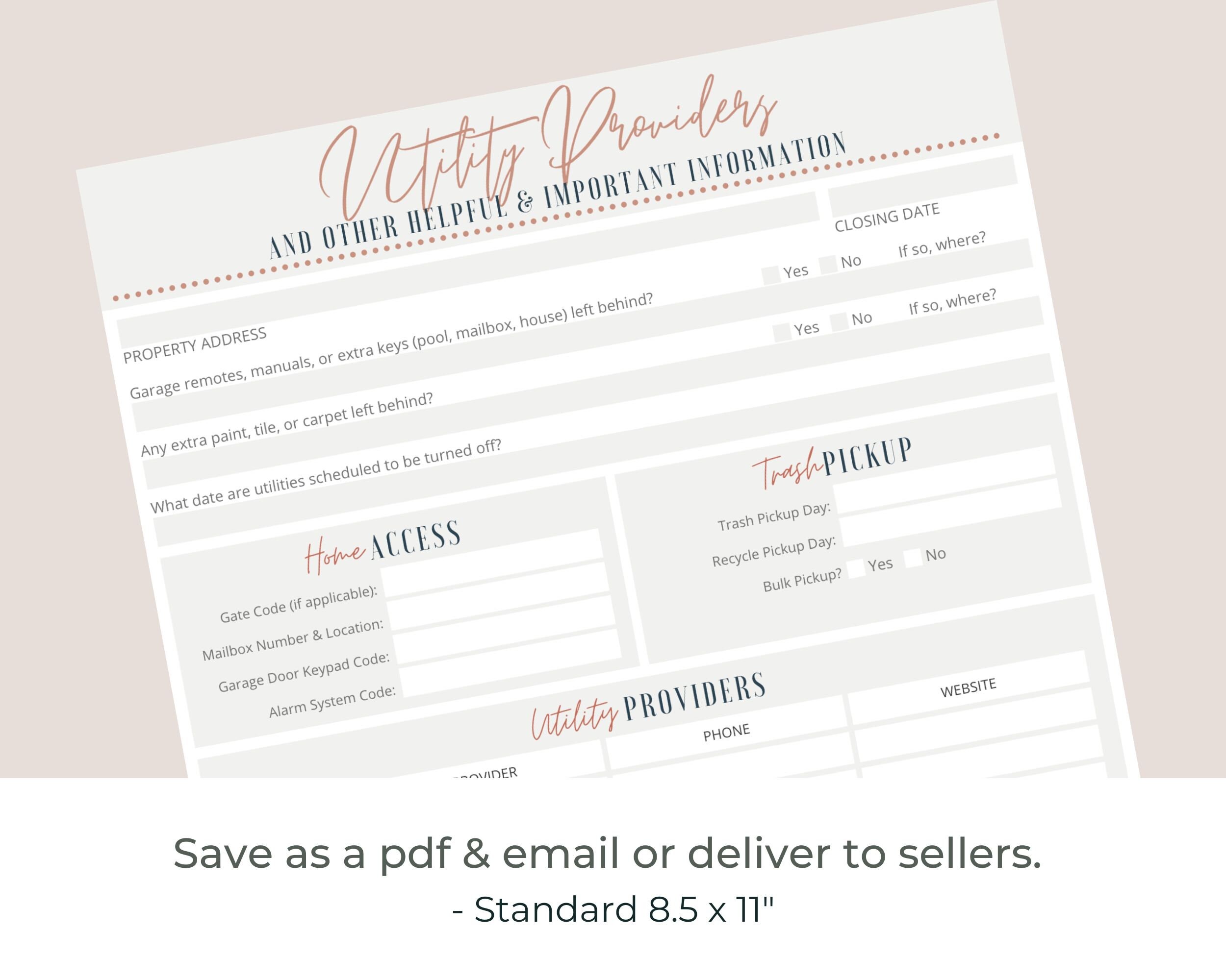 Real Estate Utility List Template: Editable Canva PDF (digital Download ...