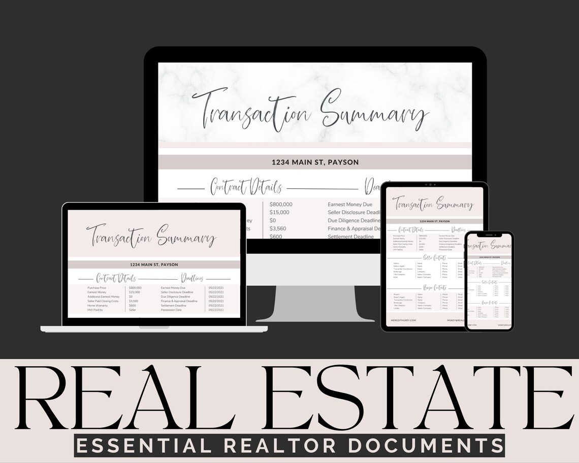 Real Estate Transaction Summary Template: Editable Canva Design ...