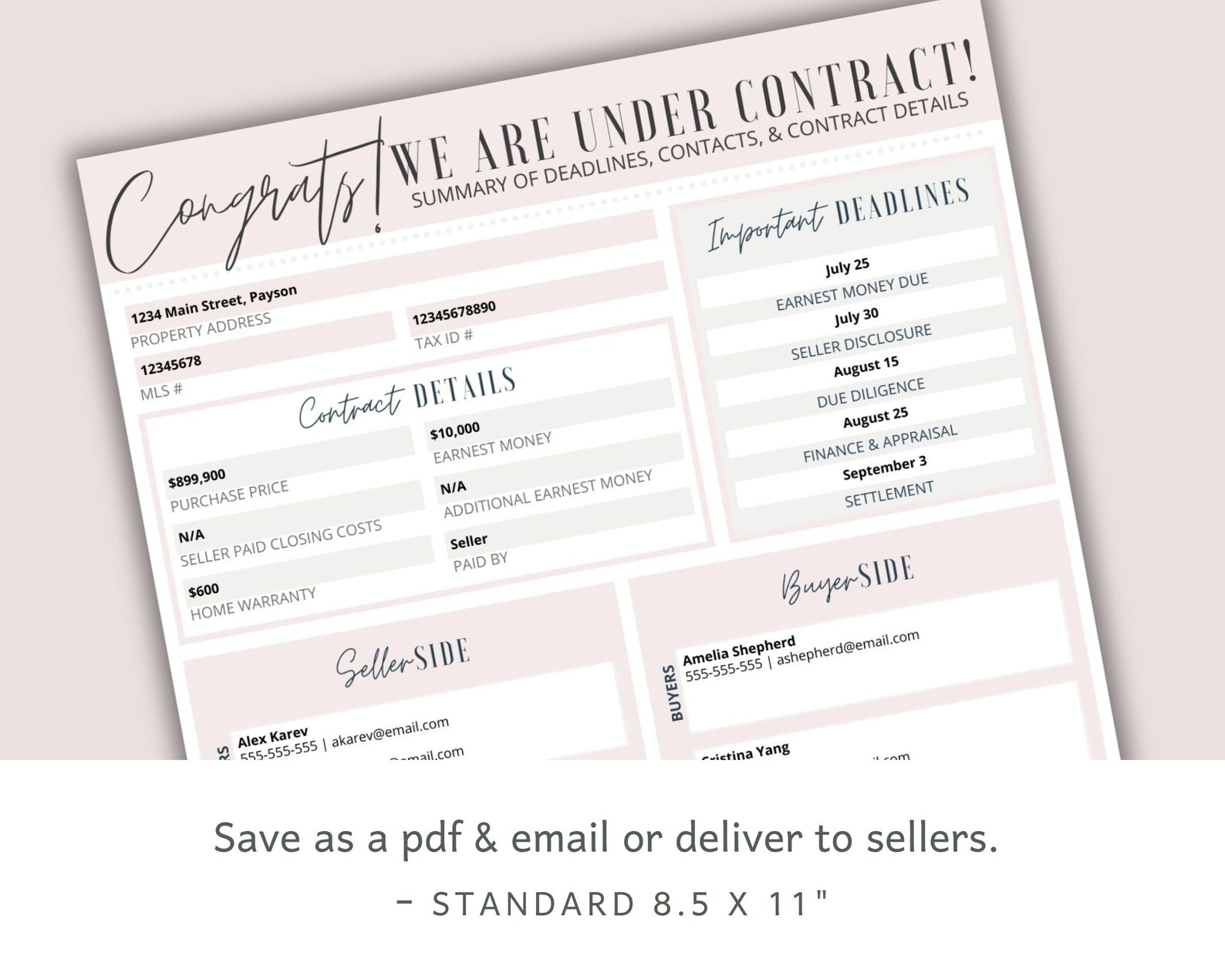 Double and Single-sided Transaction Summary Template: Real Estate Under ...