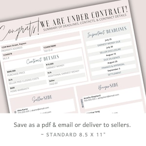 Double and Single-sided Transaction Summary Template: Real Estate Under ...