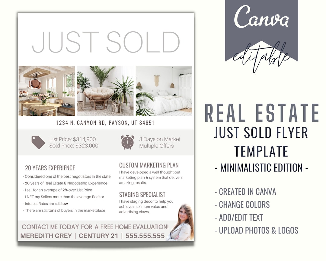 Real Estate Just Sold Flyer: Editable Canva Template (digital Download ...