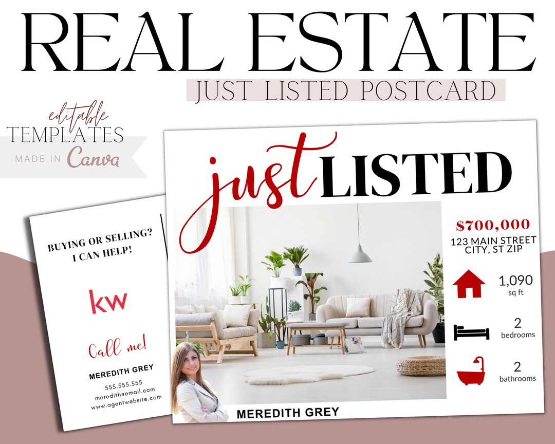Just Listed Real Estate Postcard Editable Canva Template Realtor ...