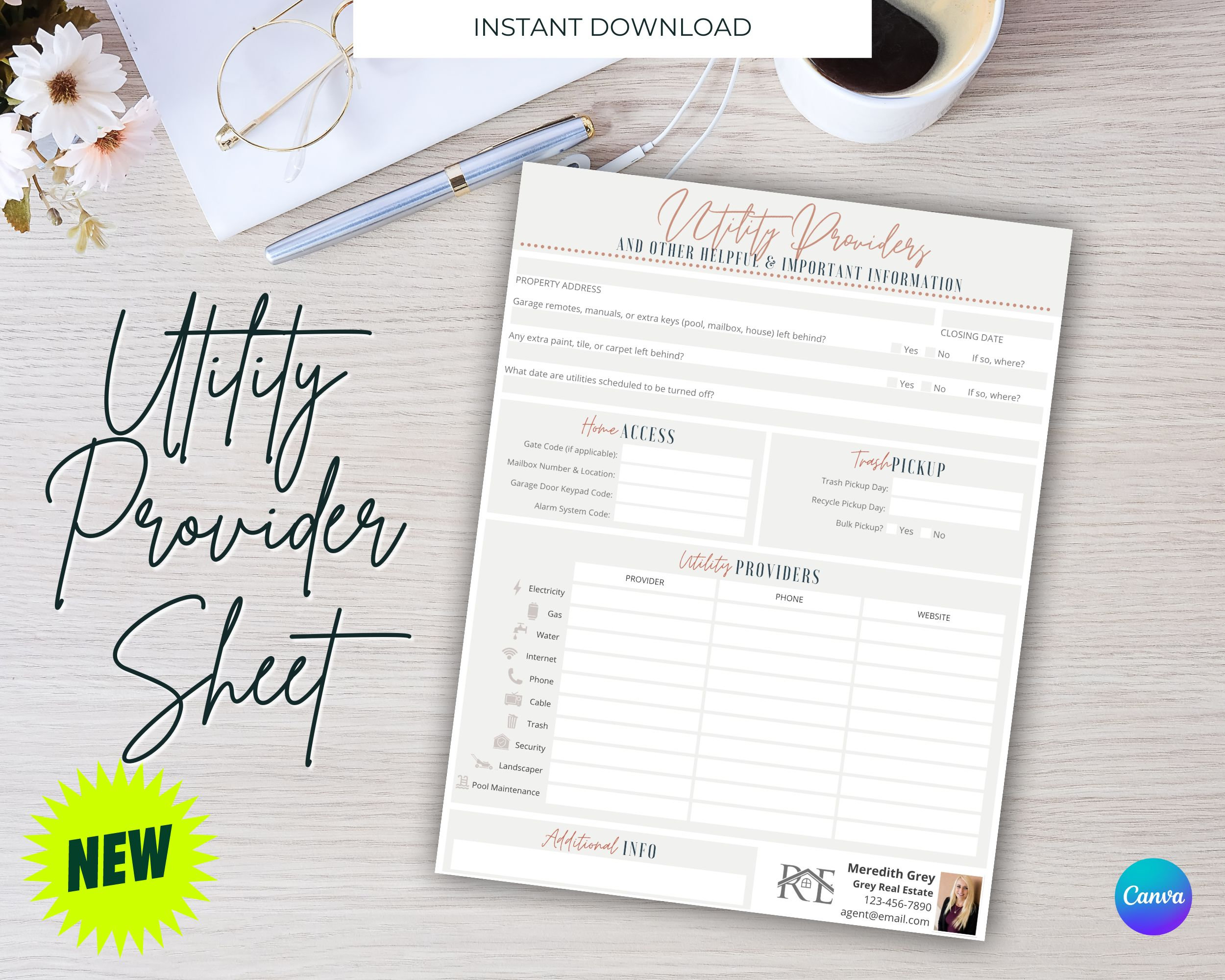 Real Estate Utility List Template: Editable Canva PDF (digital Download ...