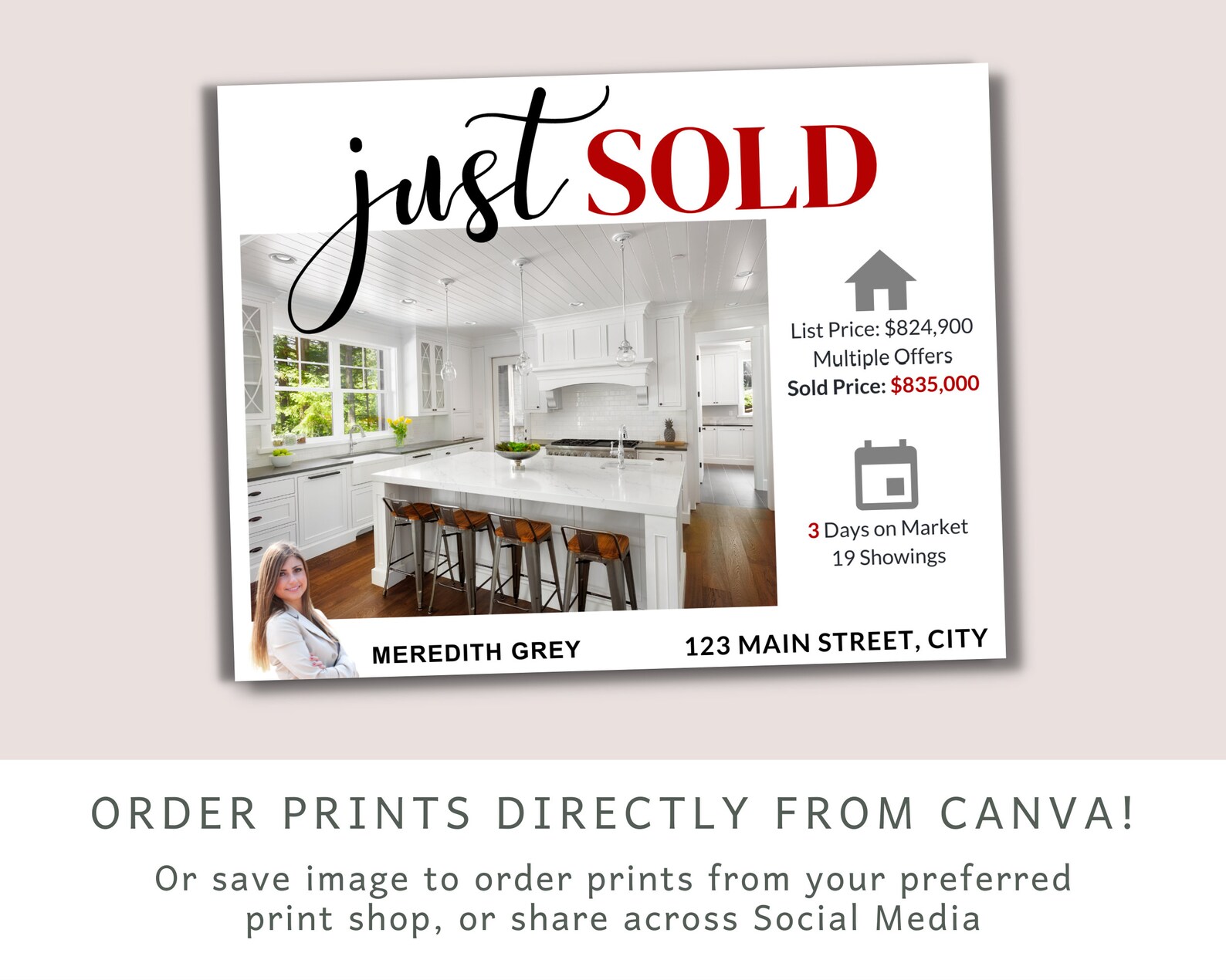 Just Sold Real Estate Postcard Editable Canva Template Realtor - Etsy