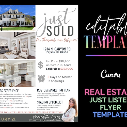 Just Sold Real Estate Flyer Canva Template for REALTORS and - Etsy