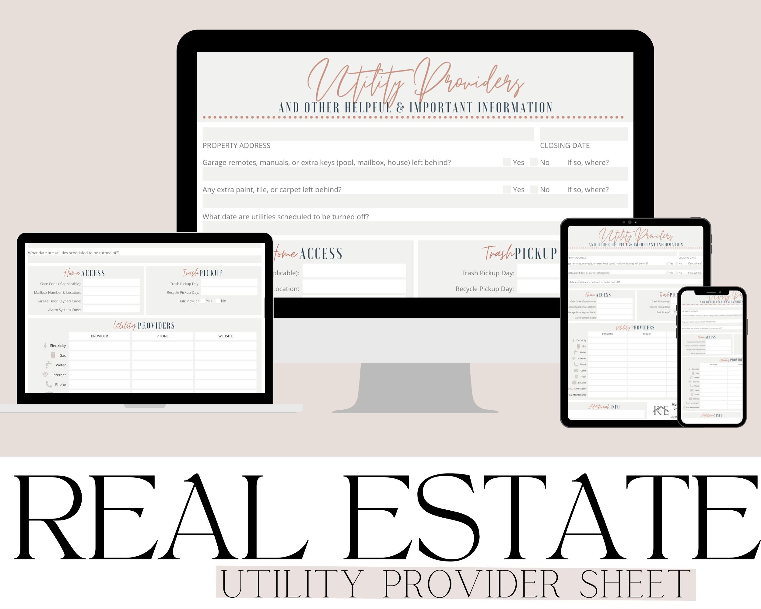Real Estate Utility List Template: Editable Canva PDF (digital Download ...
