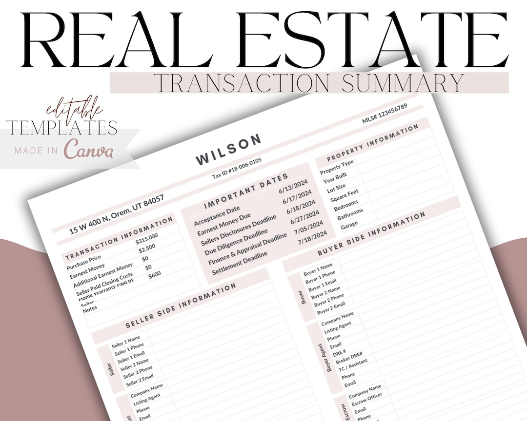 Essential Real Estate Transaction Summary: Key Details and Deadlines for All Parties - Canva ...