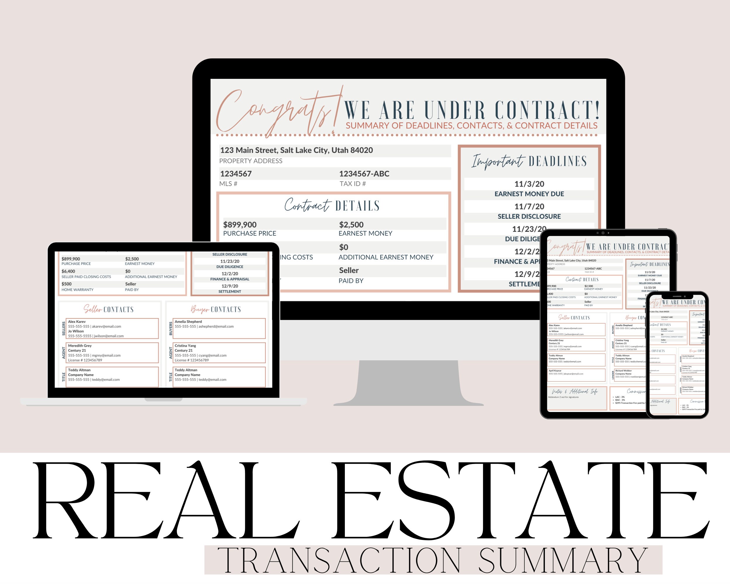 Transaction Summary Template Real Estate Under Contract - Etsy UK
