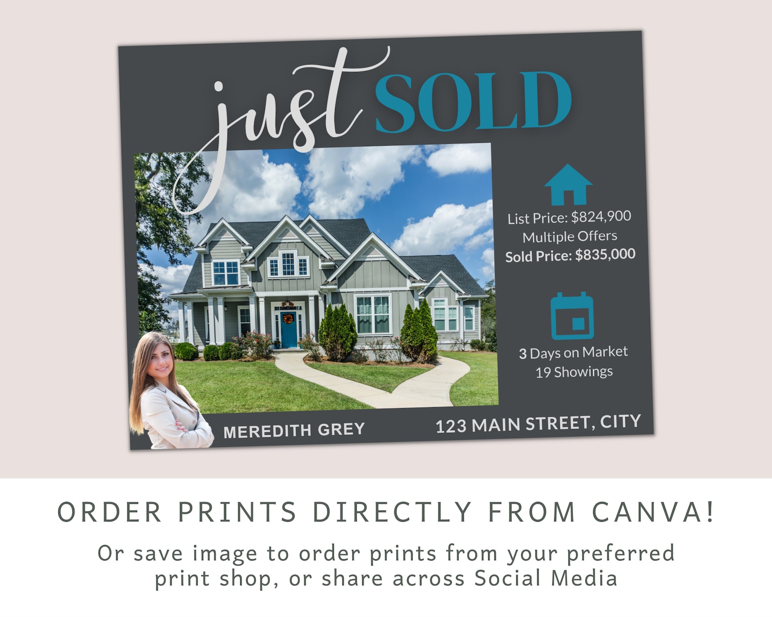 Just Sold Real Estate Postcard Canva Template for Realtors and ...