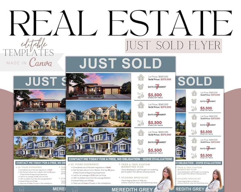 Real Estate Just Sold Flyer Template: Editable Canva Design - Etsy