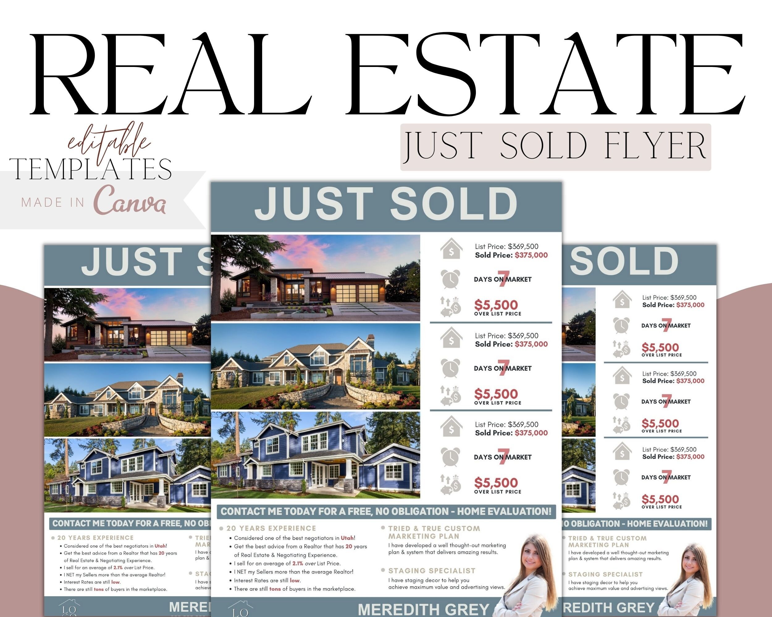 Real Estate Just Sold Flyer Template: Editable Canva Design - Etsy