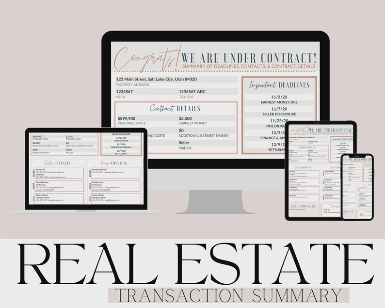 Real Estate Transaction Summary Template: Editable Canva Tracker ...
