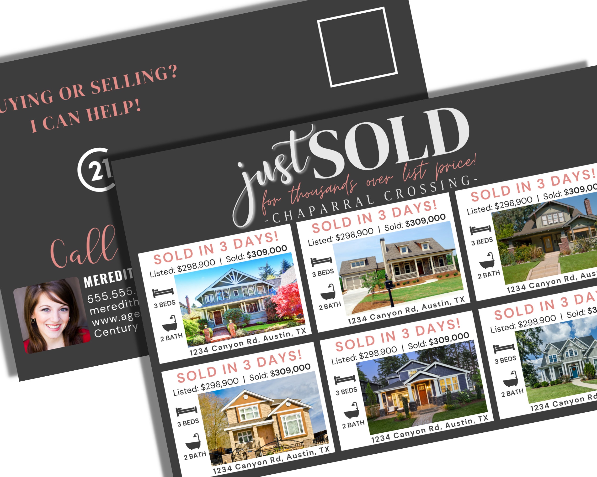 Just Sold Real Estate Postcard Canva Template for Realtors and ...