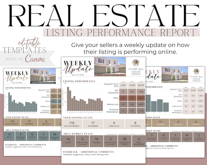 Listing Performance Report Real Estate Seller Weekly Update Canva ...