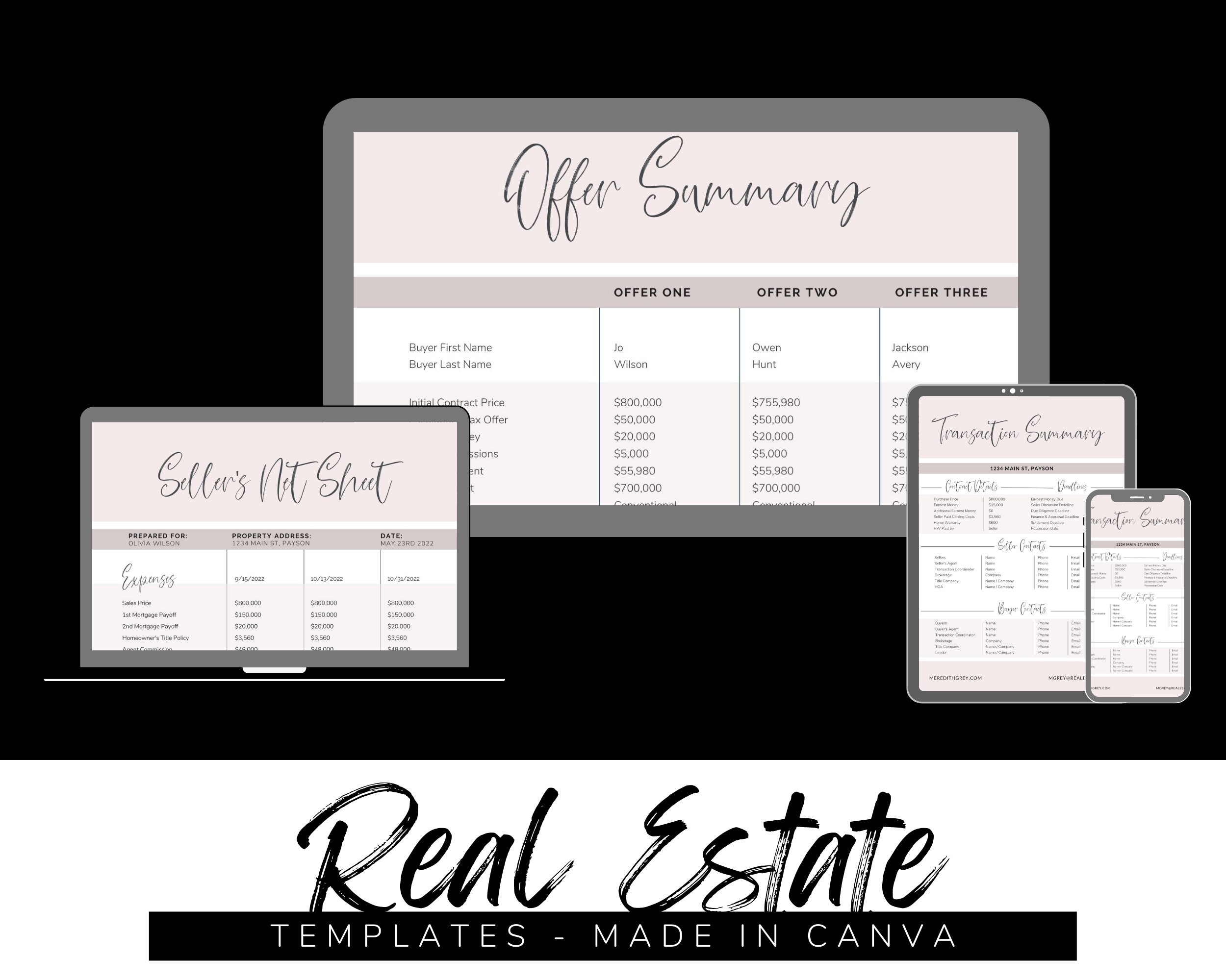 Real Estate Net Sheet and Offer Summary and Transaction Summary for ...