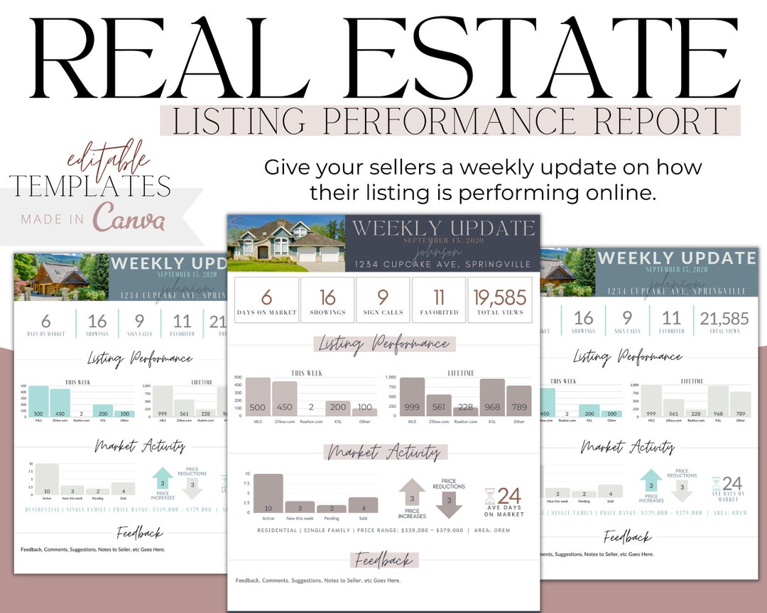 Real Estate Sales Report Template for Seller Weekly Updates and Market ...
