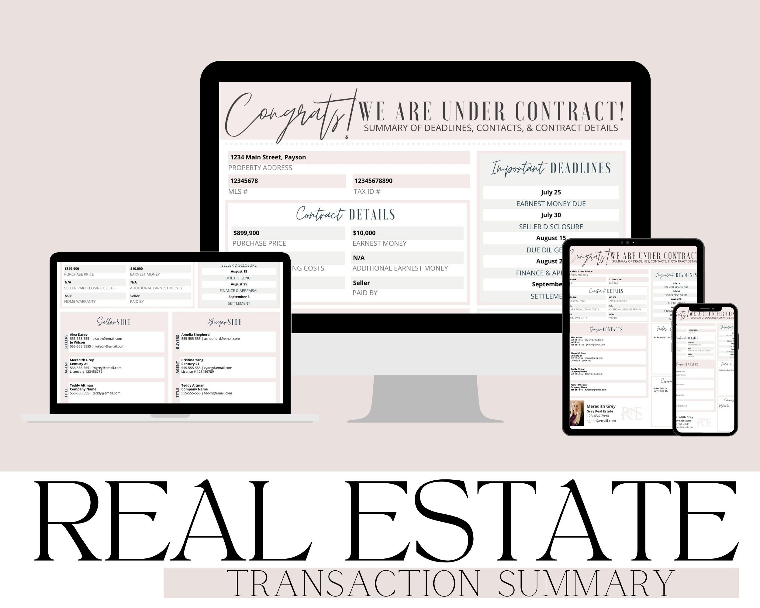 Double and Single-sided Transaction Summary Template: Real Estate Under ...