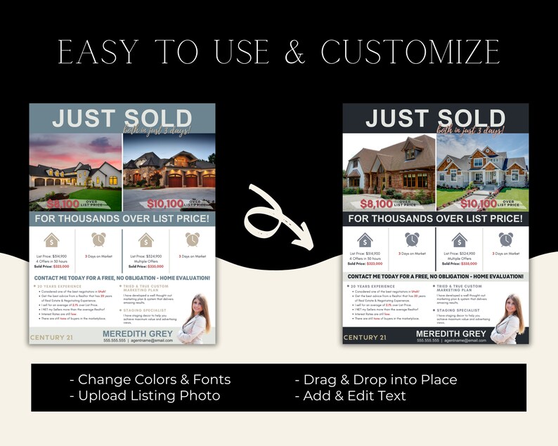 Editable Real Estate Just Sold Flyer Template | Canva | 2 Properties ...
