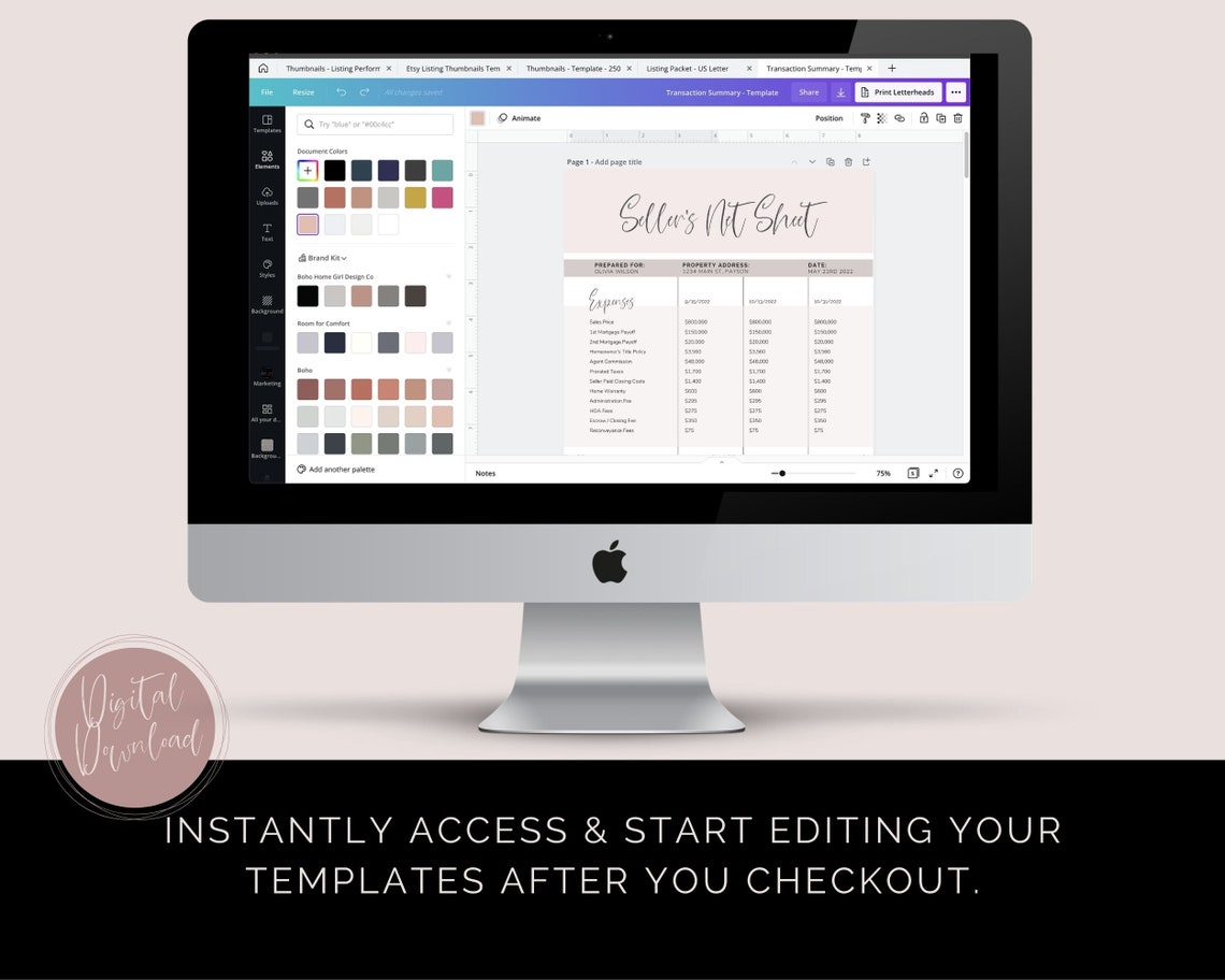 Seller Net Sheet Real Estate Canva Template Realtor Estimated Net Sheet ...