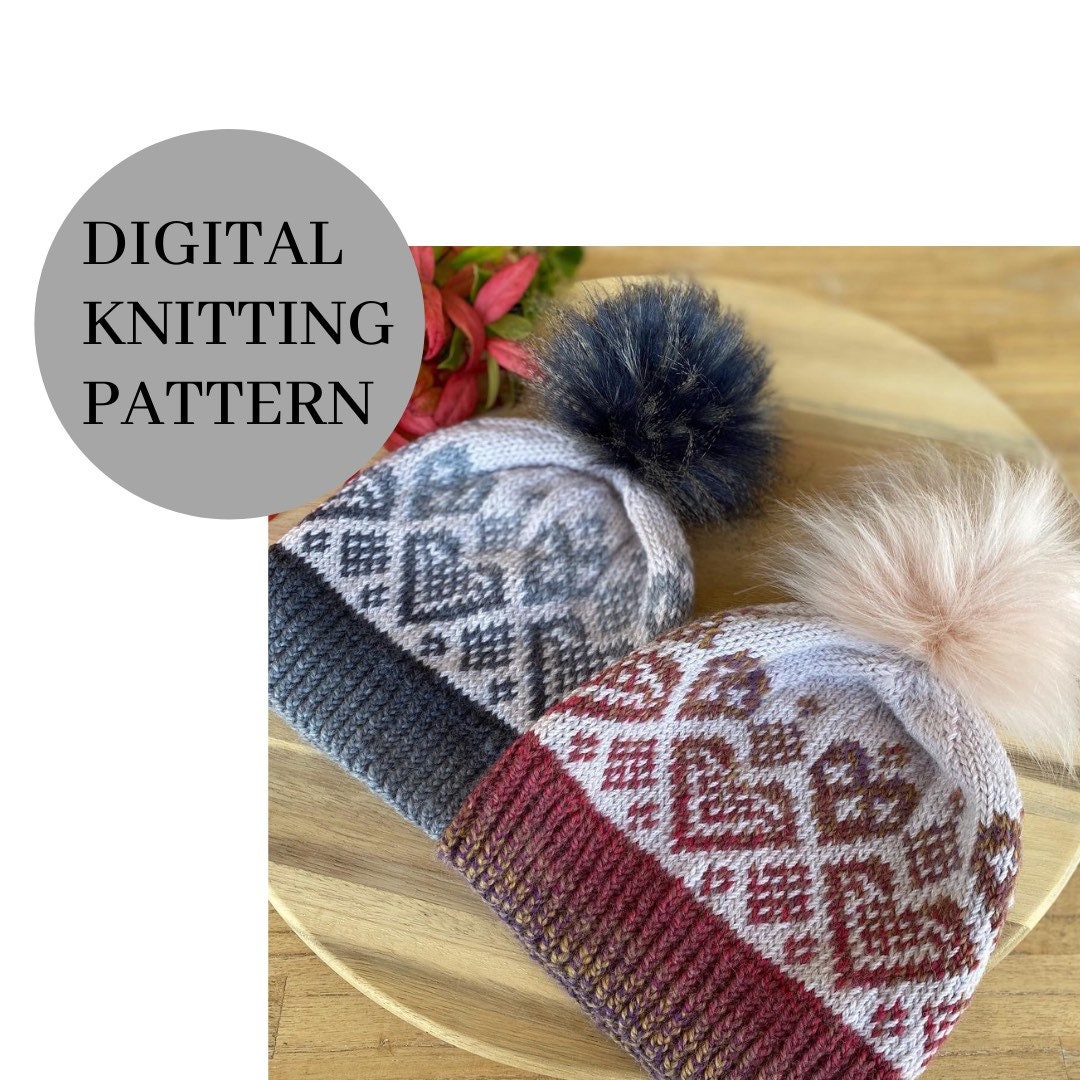 Fair Isle Heart Beanie - Knitting Pattern 8 Ply / DK - Etsy