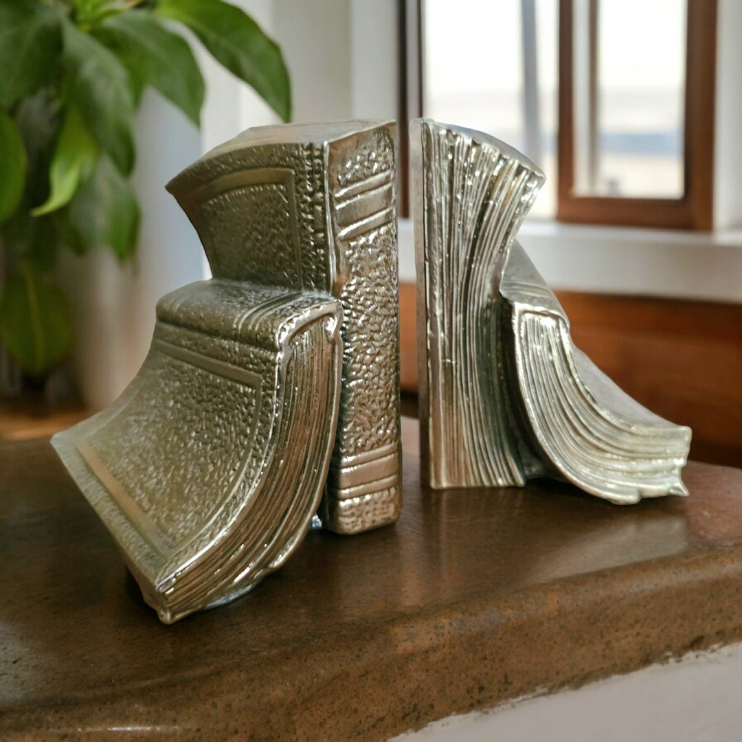 Mid Century Bronzed Metal "books" Bookends PM Craftsman Home Decor Made ...