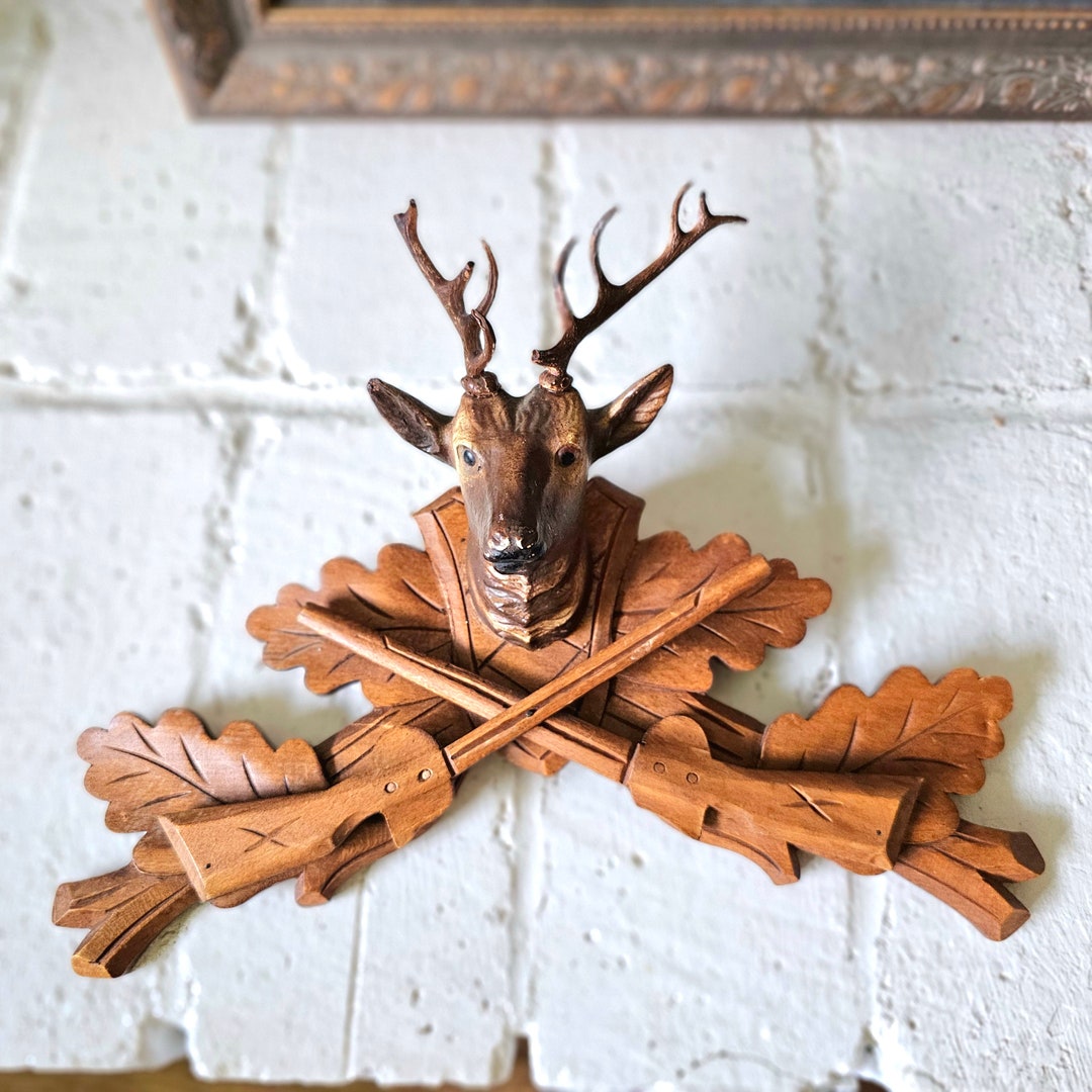 Vintage Deer Head Antlers Cuckoo Clock Top Black Forest Germany Great ...