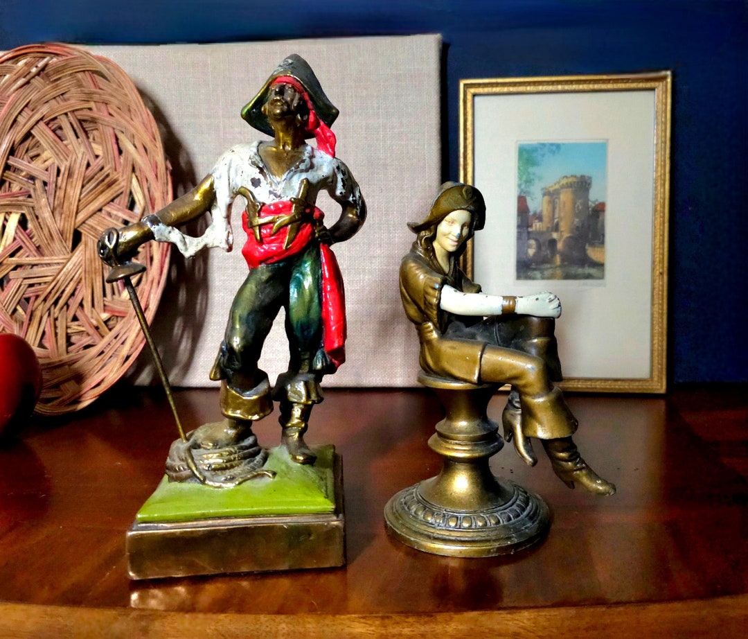 PAIR of FRENCH BRONZE Pirate Figurines Seated Pirate by J.B. Hirsche ...