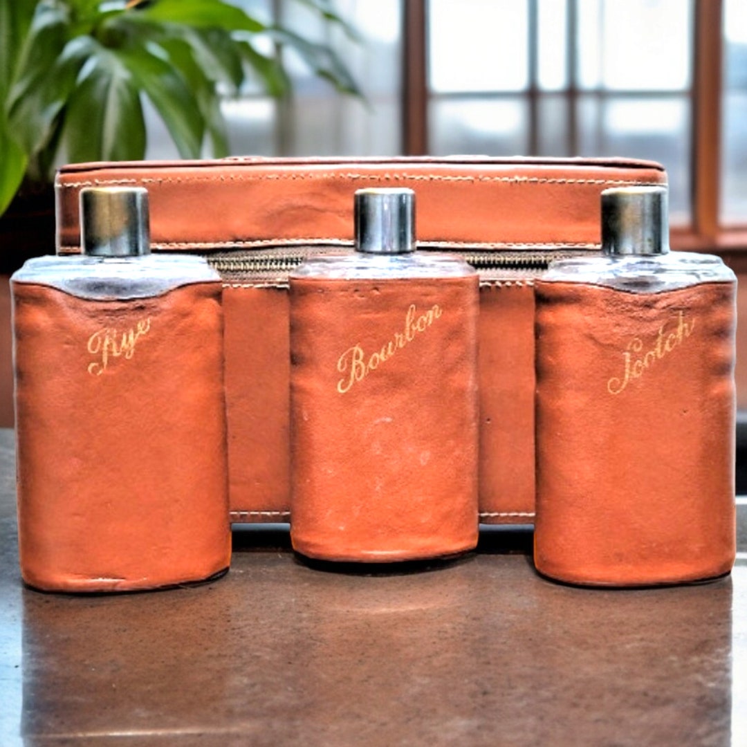 1940s Travel Bar Leather Case With 3 Flasks Portable Pub, Vintage James ...