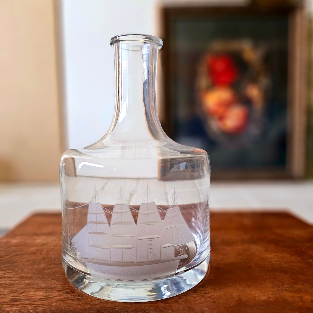Toscany Etched Crystal Decanter Nautical Schooner Sailor Theme Liquor ...