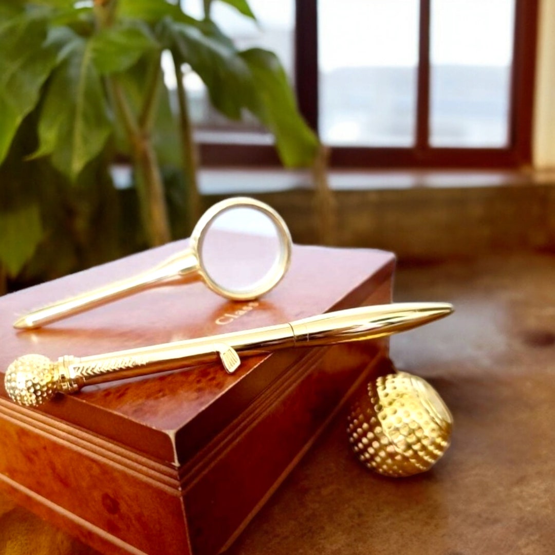 1952 Desk Set United States Navel Academy Graduation Gold Plated Golfer ...