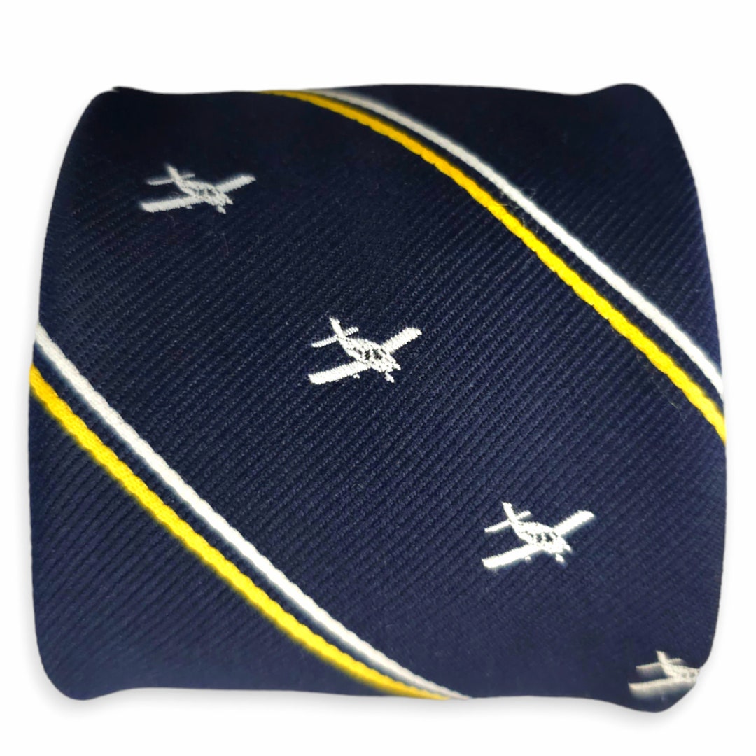 60s Airplane Foulard Tie, Sporty's Pilot Shop USA, Dark Blue With ...