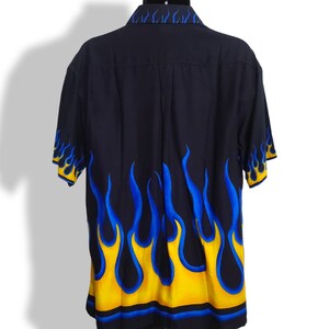 Vintage Flames Black Blue Yellow Dress Shirt Surf Beach Wear Socal ...