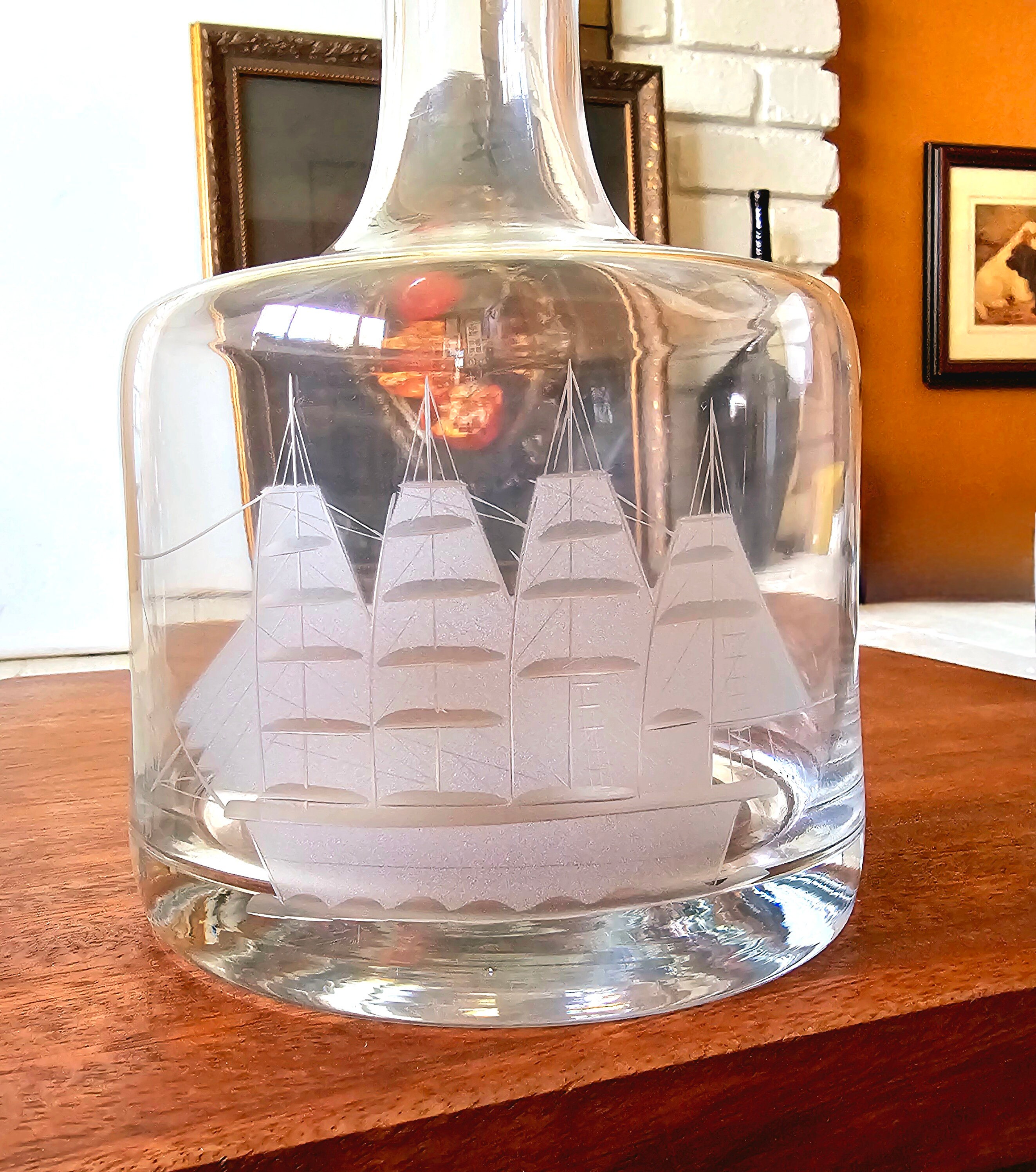 Toscany Etched Crystal Decanter Nautical Schooner Sailor Theme Liquor ...
