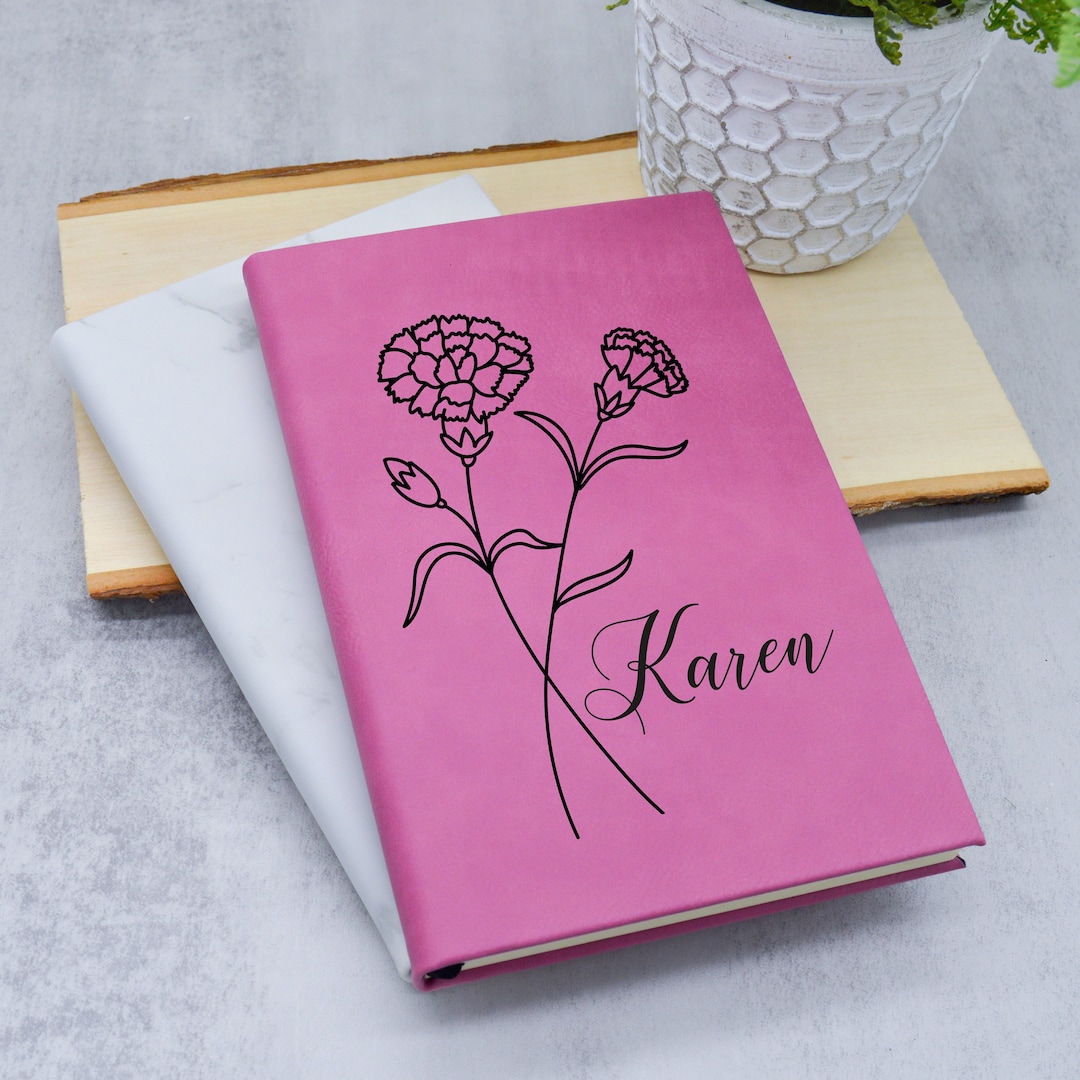 Birth Flower Journal, Birth Month Flower, Personalized Journal, Leather ...