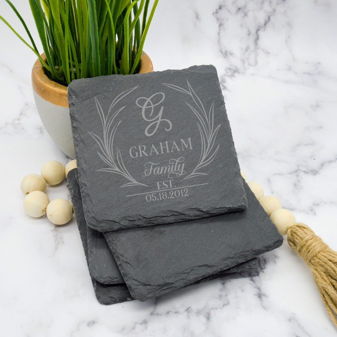 Engraved Slate Coasters, Custom Wedding Gift, Housewarming Gift ...