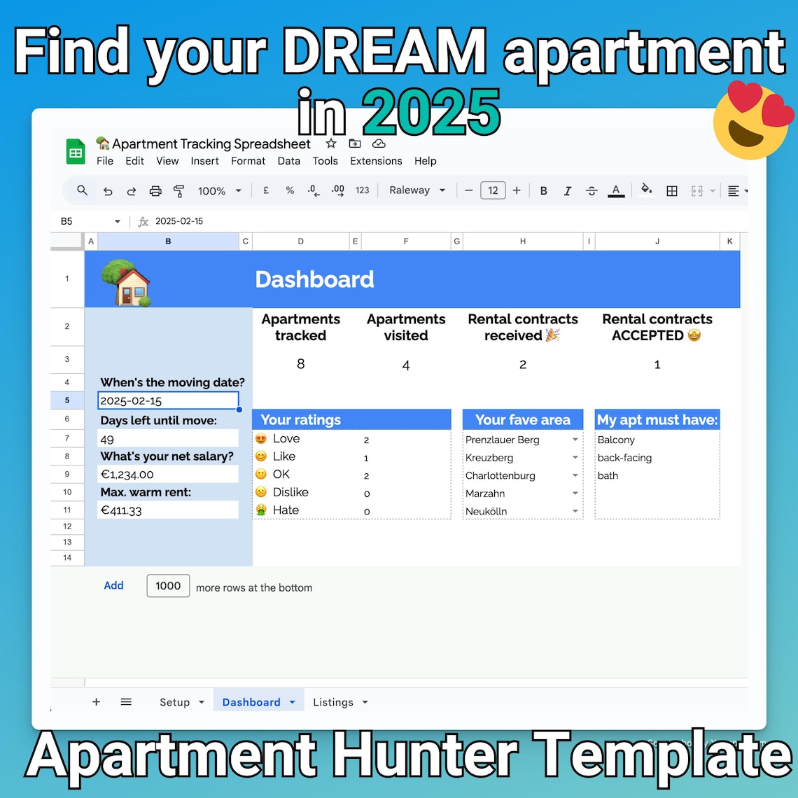 Apartment Hunter Tracker | Google Sheets Template | Apartment Search ...