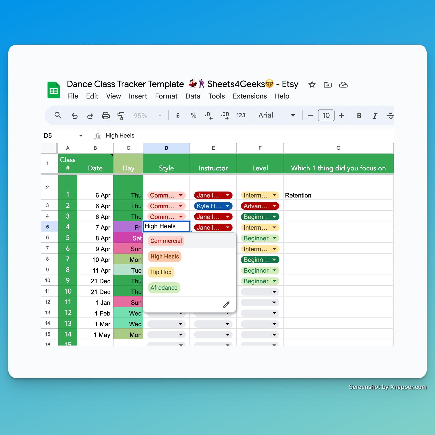 Dance Class Tracker Google Sheets Track Your Progress, Become a Better ...