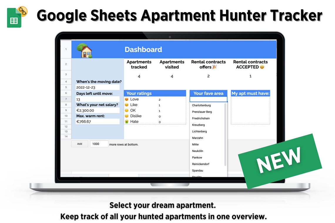 Apartment Hunter Tracker Google Sheets Template Apartment - Etsy