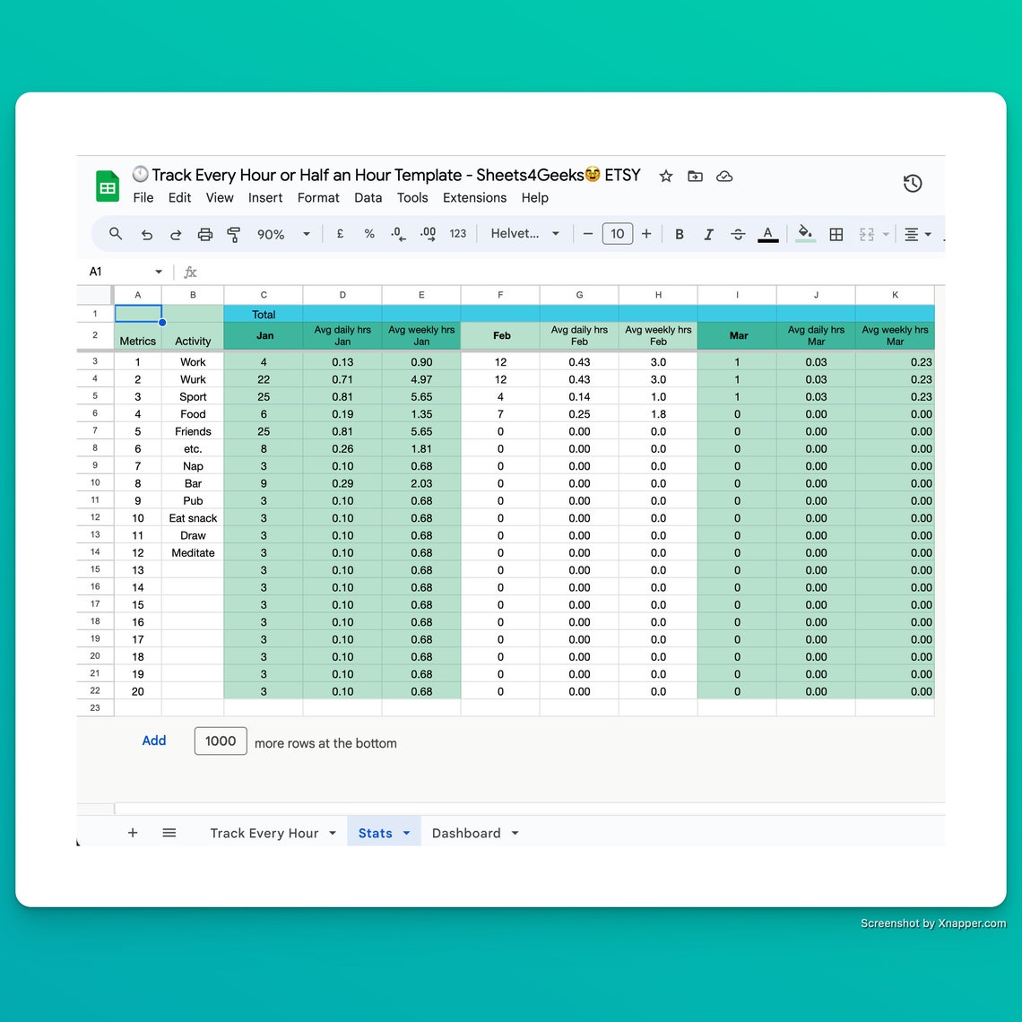 Timesheet Tracker: Track Every Hour in 30- or 60-minutes Google Sheets ...