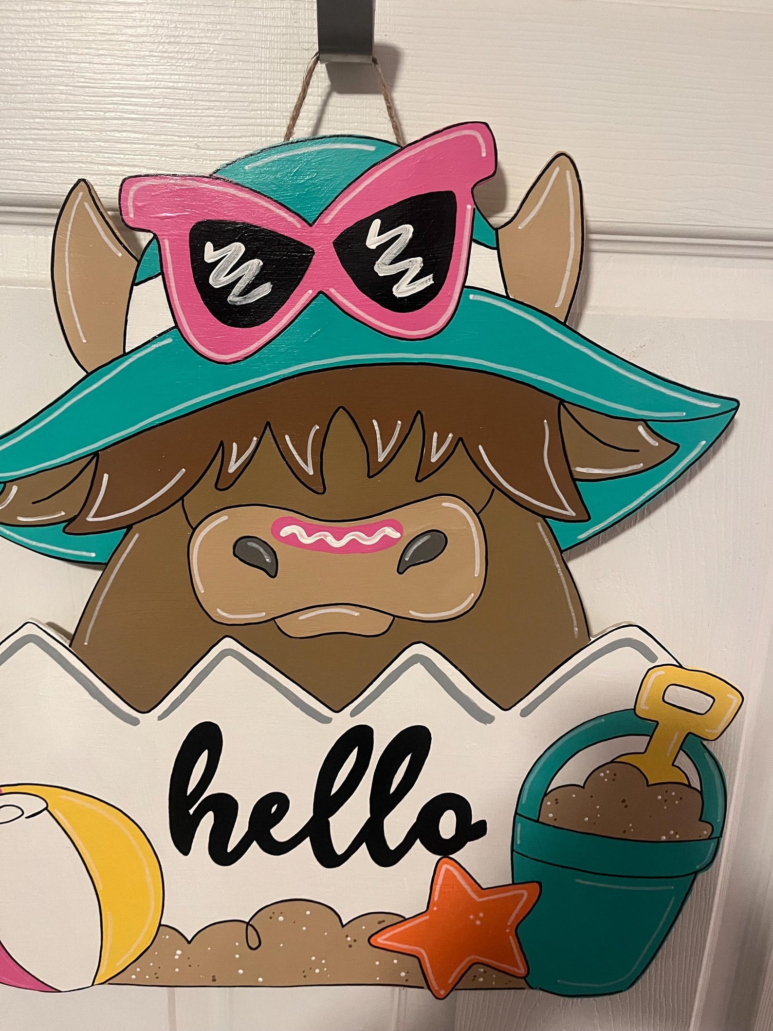 Summer Hello Highland Cow - Door Hanger Sign - Front Porch Summer Decor ...