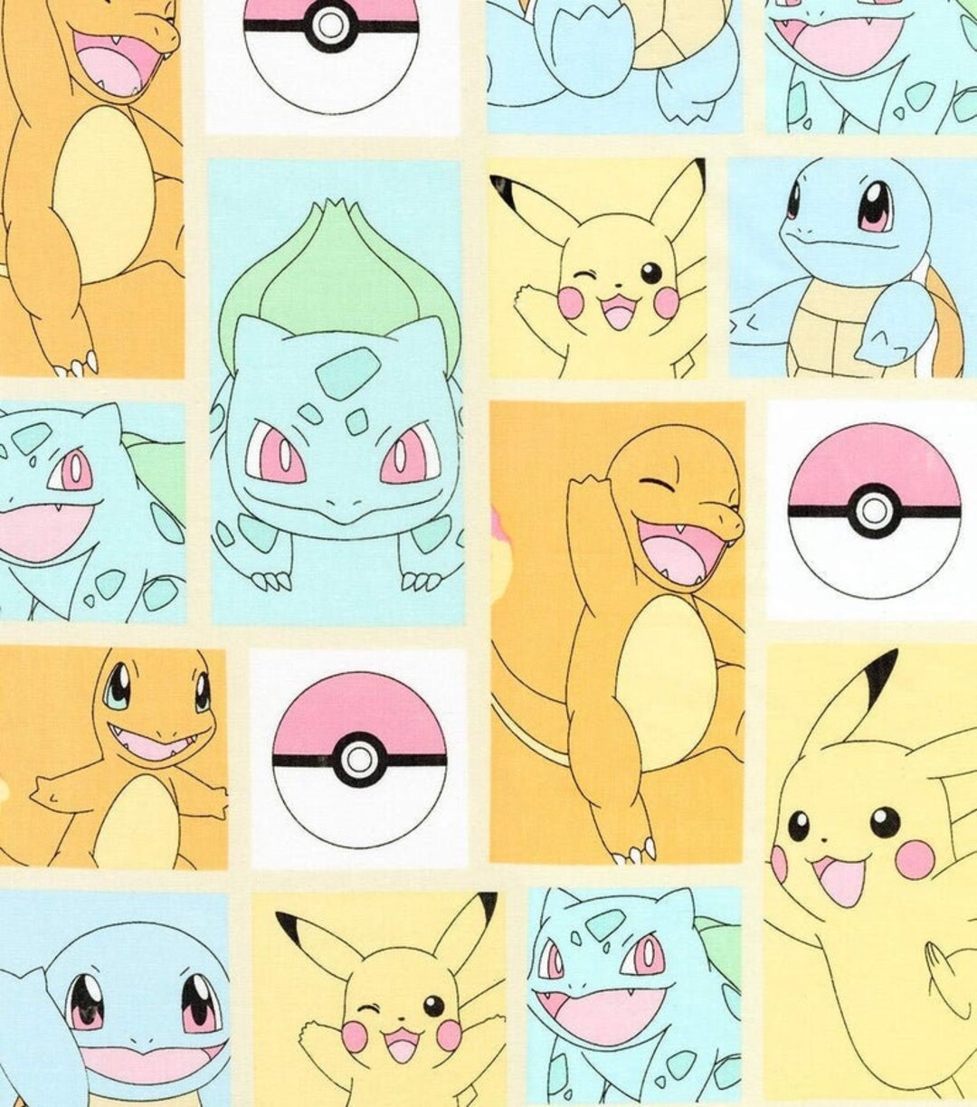 Pokemon Fabric, Pikachu Fabric, Bulbasaur, Squirtle, Charizard, by ...