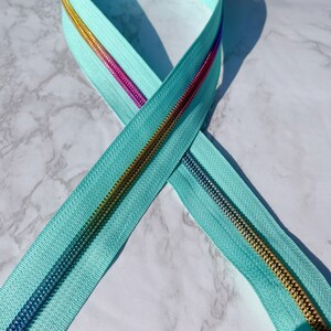 Teal Nylon Zippers Tape With Rainbow Teeth Size #5, Zipper by the Yard ...
