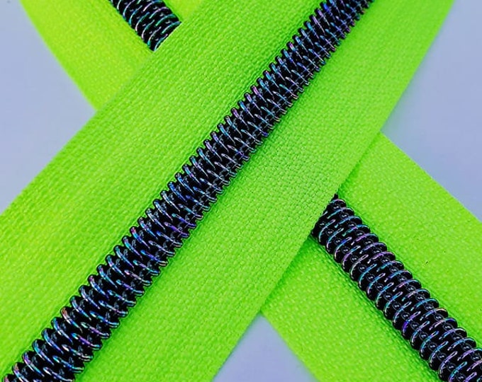 Neon Green Nylon Zippers Tape With Iridescent Black Teeth Size #5 ...