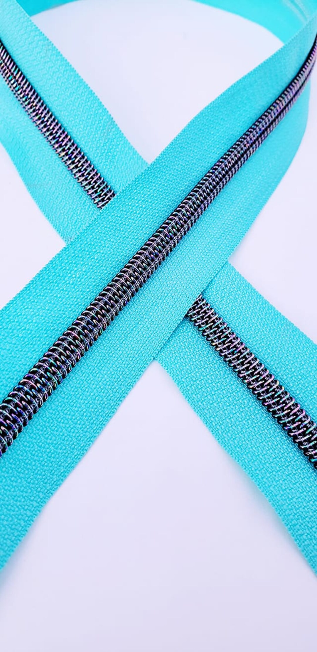Teal Nylon Zippers Tape With Iridescent Black Teeth Size #5, Aqua ...