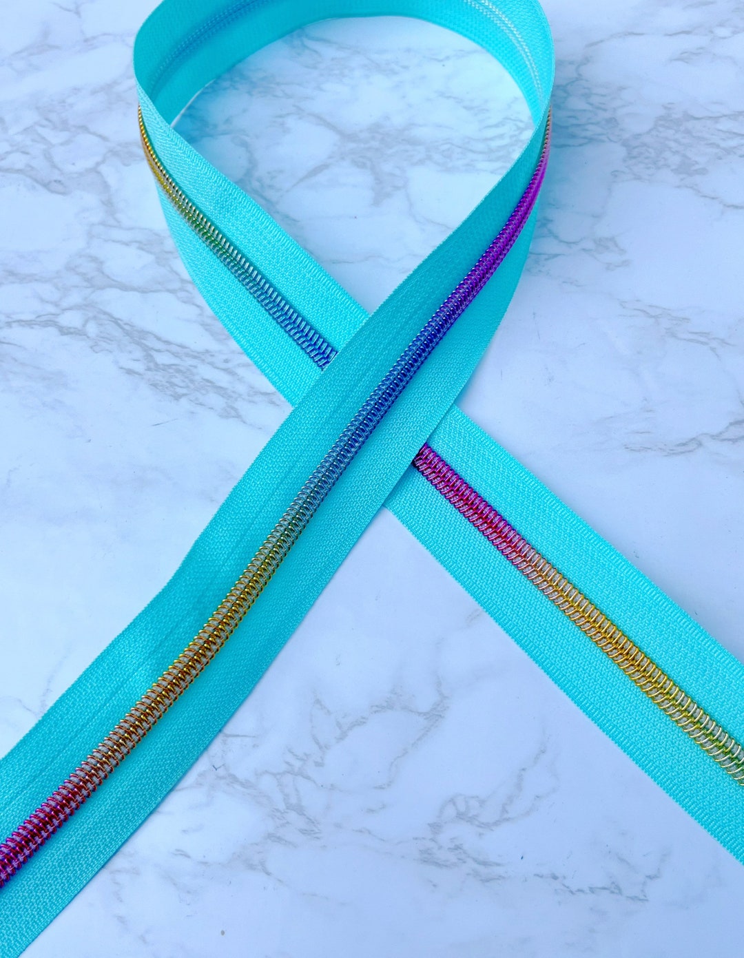 Teal Nylon Zippers Tape With Rainbow Teeth Size #5, Zipper by the Yard ...