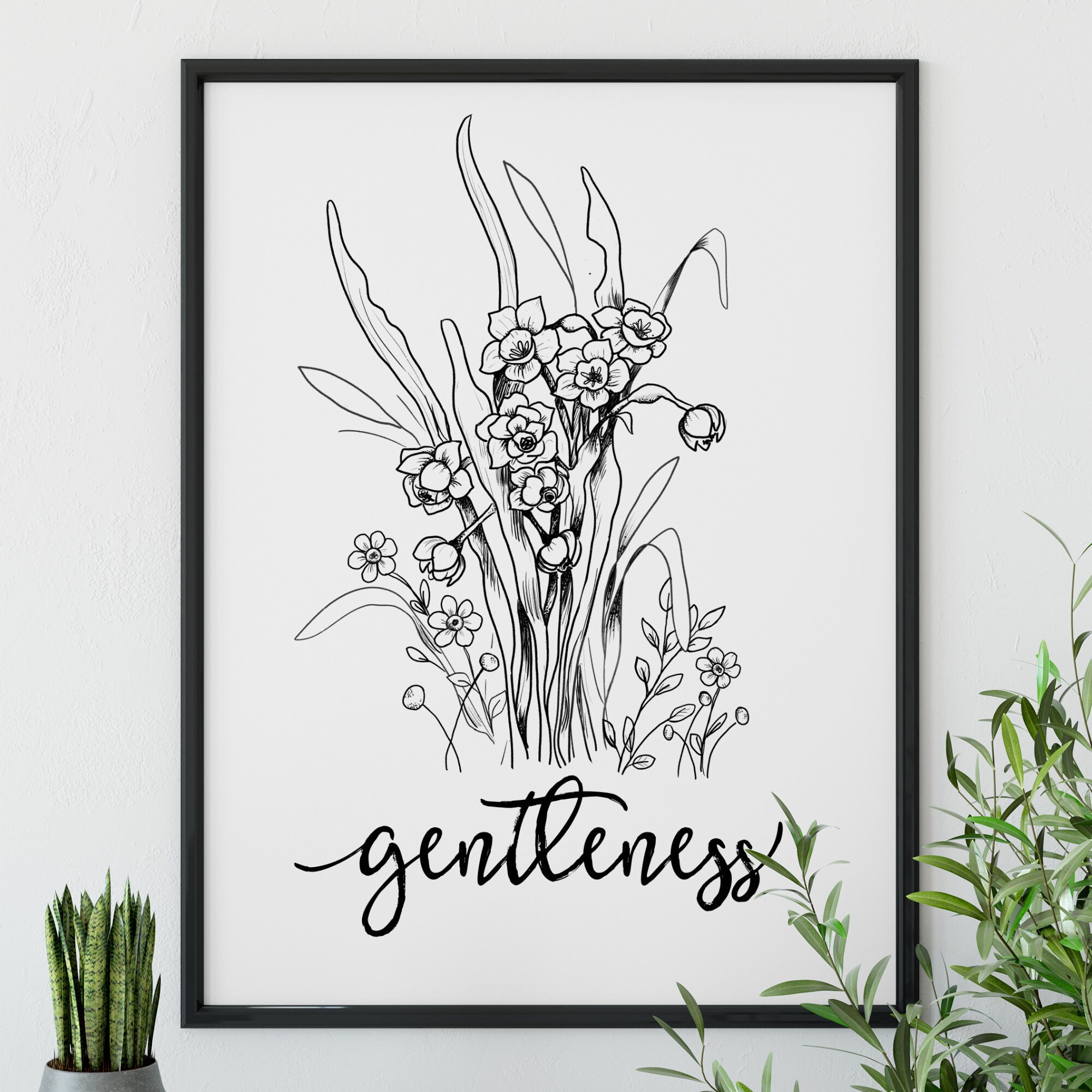 Gentleness, Fruit of the Spirit, Bible Art Printable, Botanical Line ...